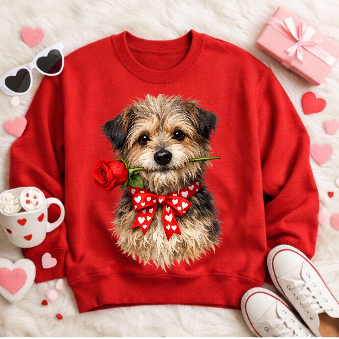 Cute Scruffy Dog Valentine PNG With Rose & Heart Bow | Puppy Love ...