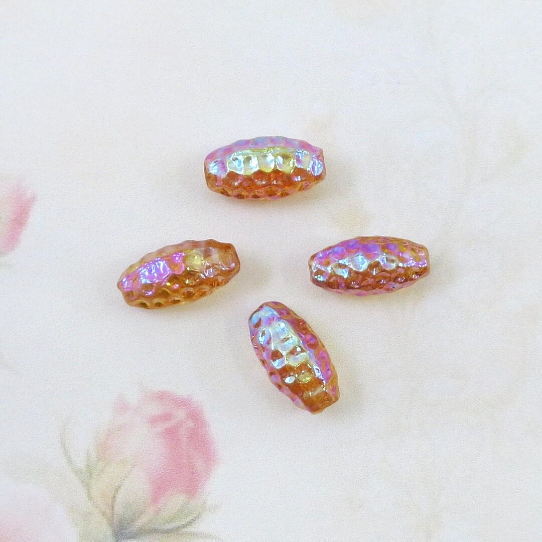 Vintage West German Glass Beads, Vintage Gold AB Dimpled Beads, 4 ...