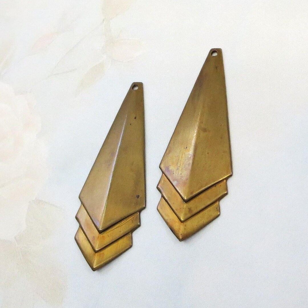 Vintage Brass Art Deco Pendants, Chevron Drops, 44mm, 2 Pieces - Etsy