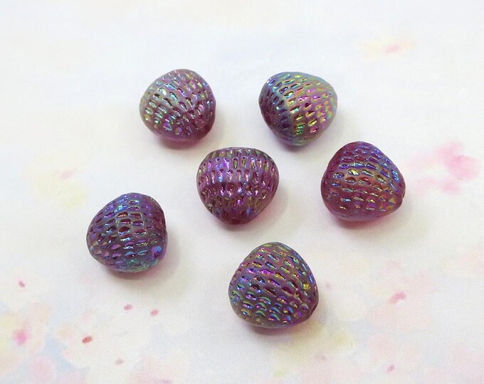 LAST ONES Vintage West Germany Glass Beads, Purple Violet AB Strawberry ...