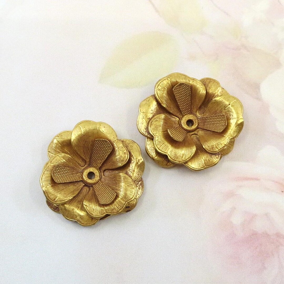 Old World Gold Plate Brass Tea Roses, 3 Layer Riveted Brass Roses, High ...
