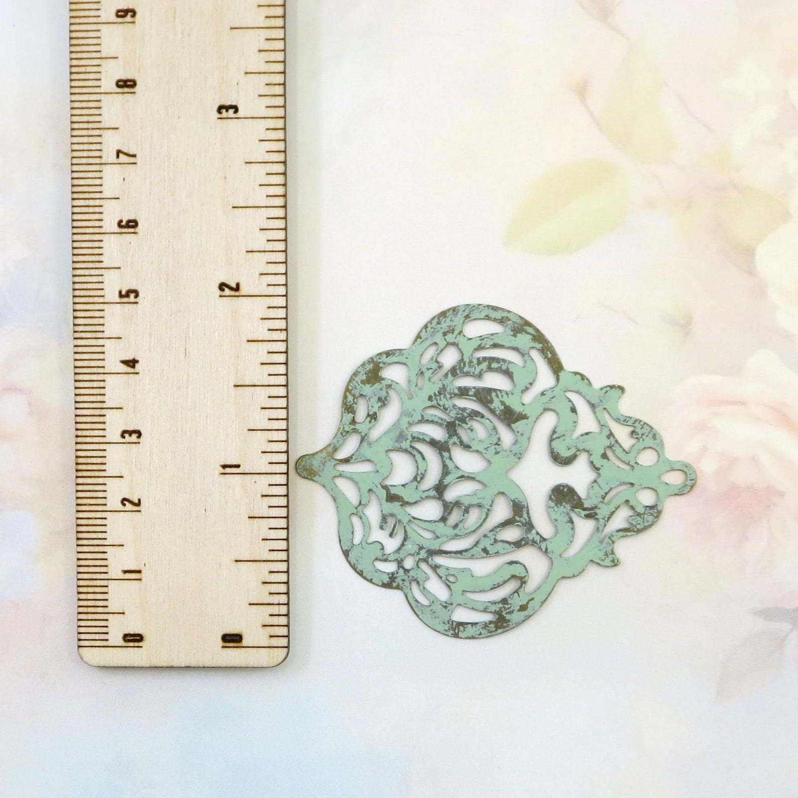 Sage Green Filigree Pendant, Green Patina Pendant Drop, 60mm, 1 Piece ...