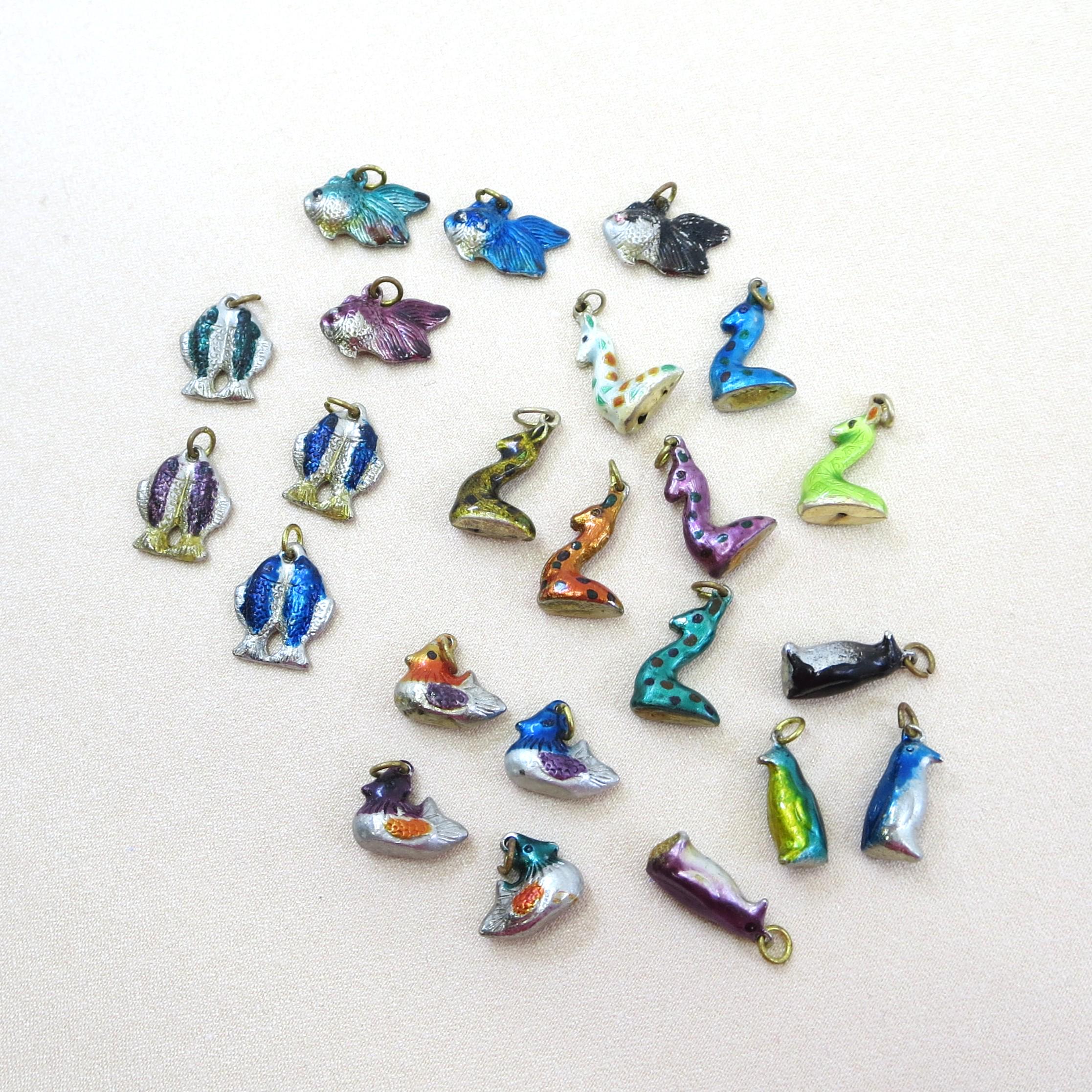 Vintage Chinese Enamel Animal Charms, Assorted Silver Wildlife Pendants ...