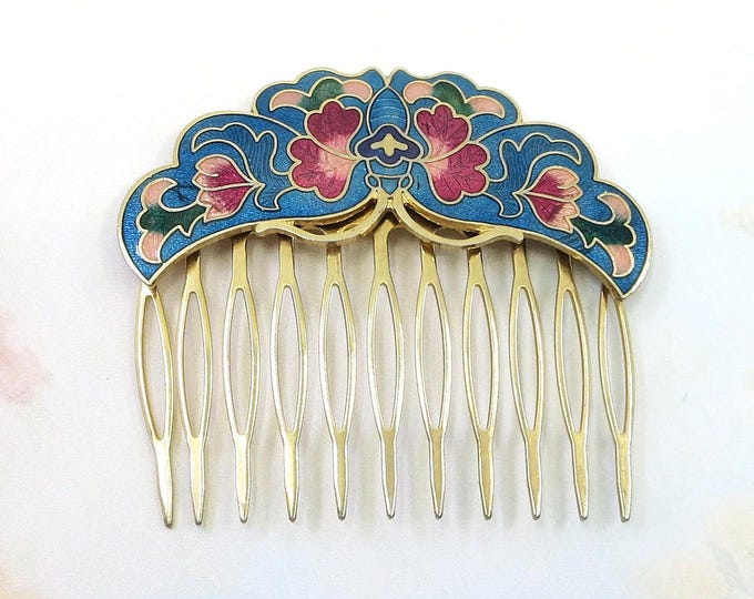 Vintage Cloisonne Hair Comb, Vintage Enamel Hair Comb, Butterfly Hair ...
