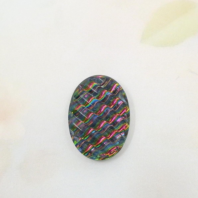 Vintage Glass Cabochon, Dark Rainbow, Wavy Ridges, 25x18mm, 1 Piece - Etsy