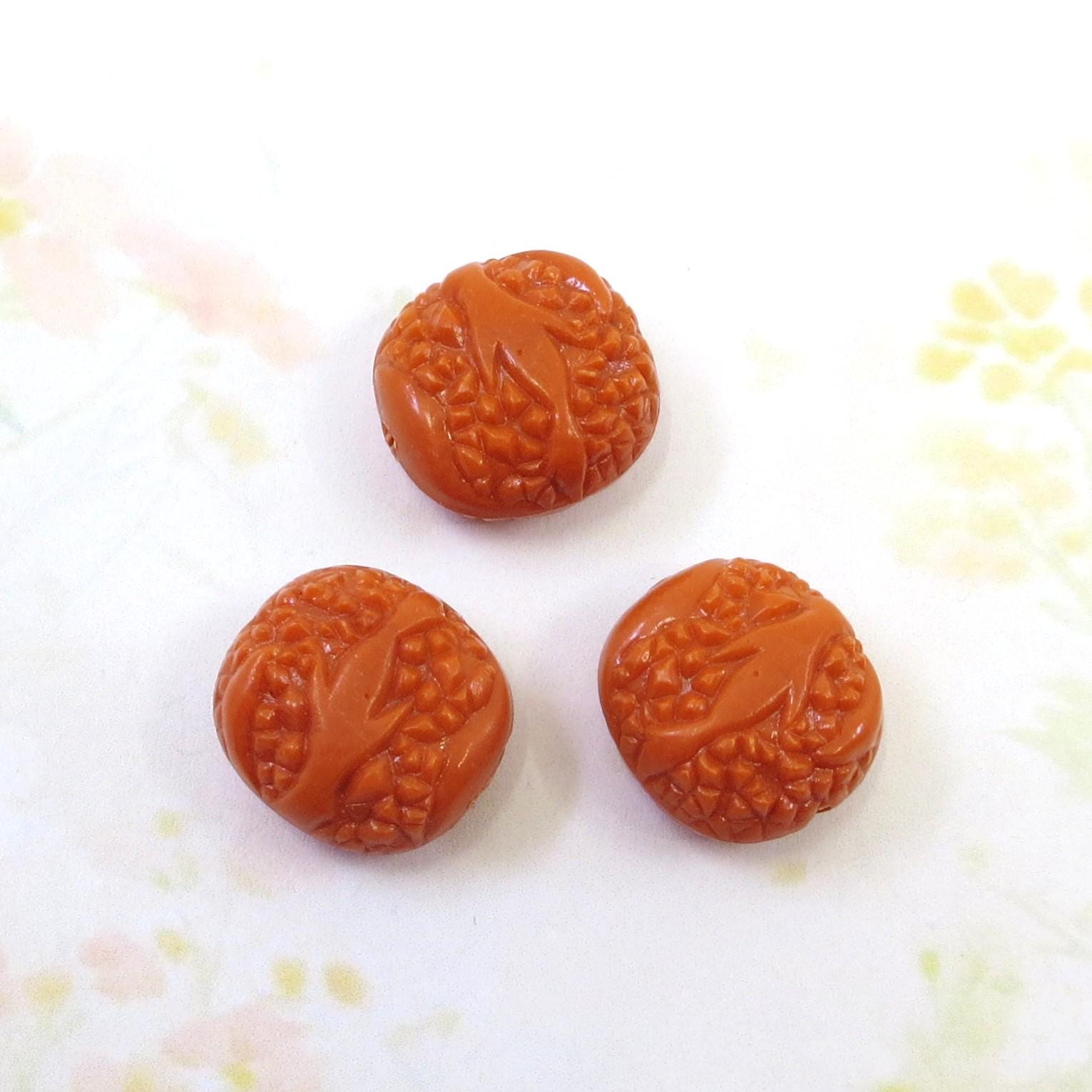 Vintage Japanese Celluloid Carved Beads, Orange, Focal Bead, 20mm, 1 ...