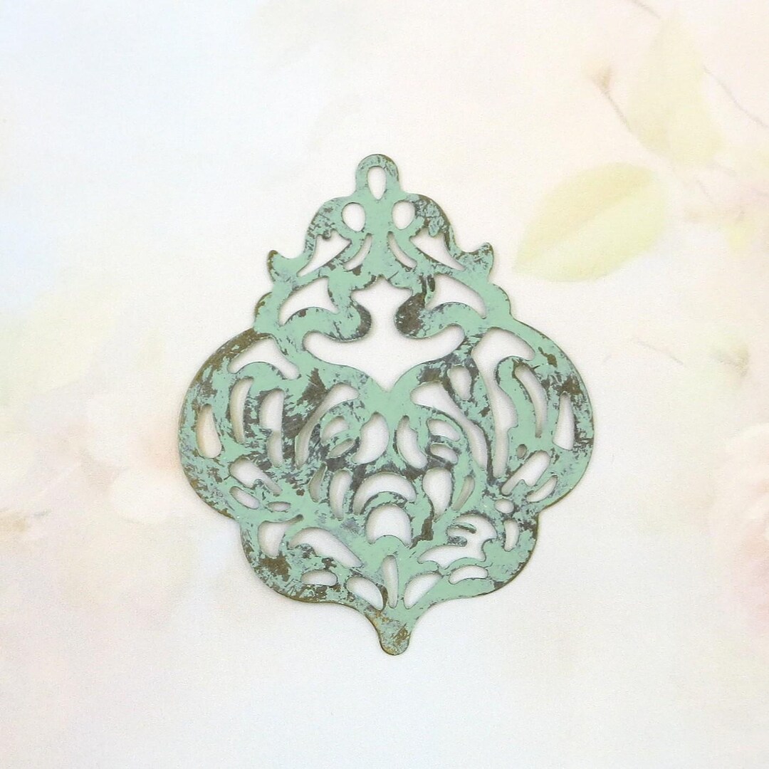 Sage Green Filigree Pendant, Green Patina Pendant Drop, 60mm, 1 Piece ...