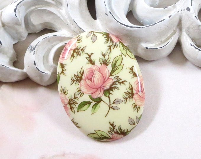 LAST ONES Vintage German Porcelain Cabochon, Vintage Pink Rose Chintz ...