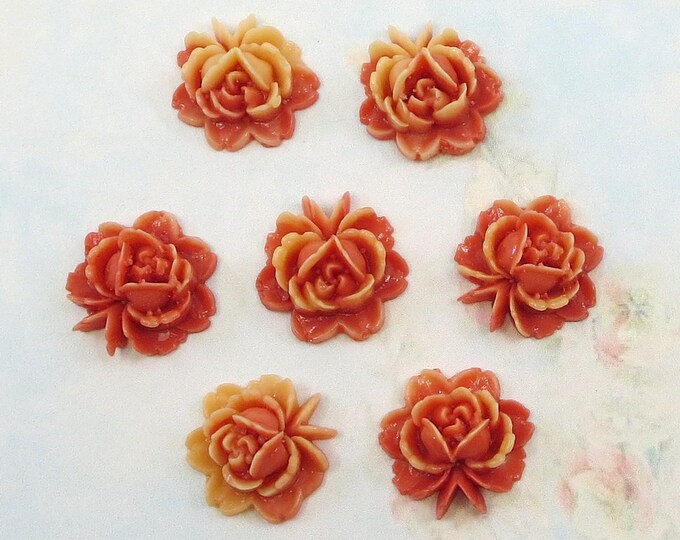 LAST ONES Vintage Japanese Celluloid Carved Rose, Coral and Cream, 18mm ...