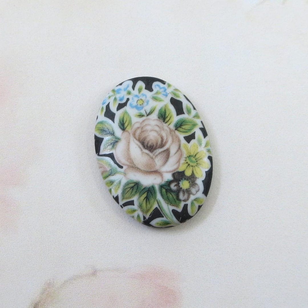 Vintage German Porcelain Cabochon, Vintage Flower Cabochon, 25x18mm, 1 ...