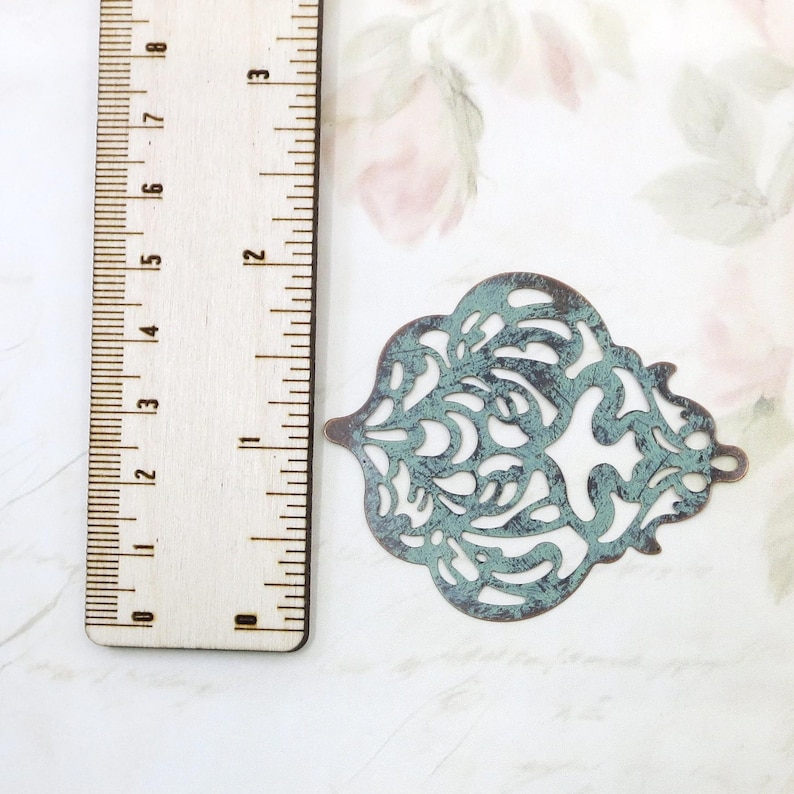 Sage Green Filigree Pendant, Green Patina Pendant Drop, Copper Plated ...