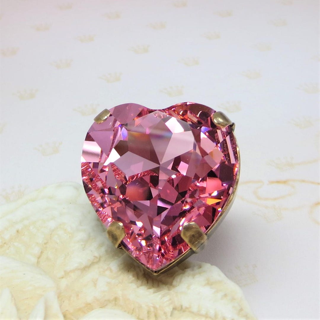 Large Swarovski Crystal Heart Ring, Medium Rose, 28mm, 1 Piece - Etsy