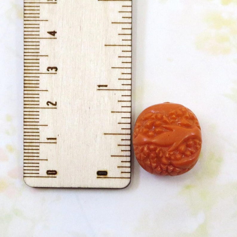 Vintage Japanese Celluloid Carved Beads, Orange, Focal Bead, 20mm, 1 ...
