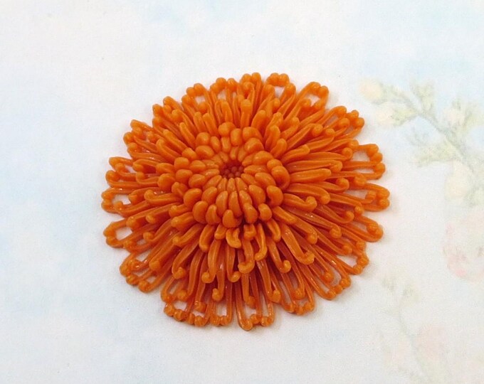 Vintage Japanese Celluloid Flower Cabochon, RARE, Coral Orange Spider ...