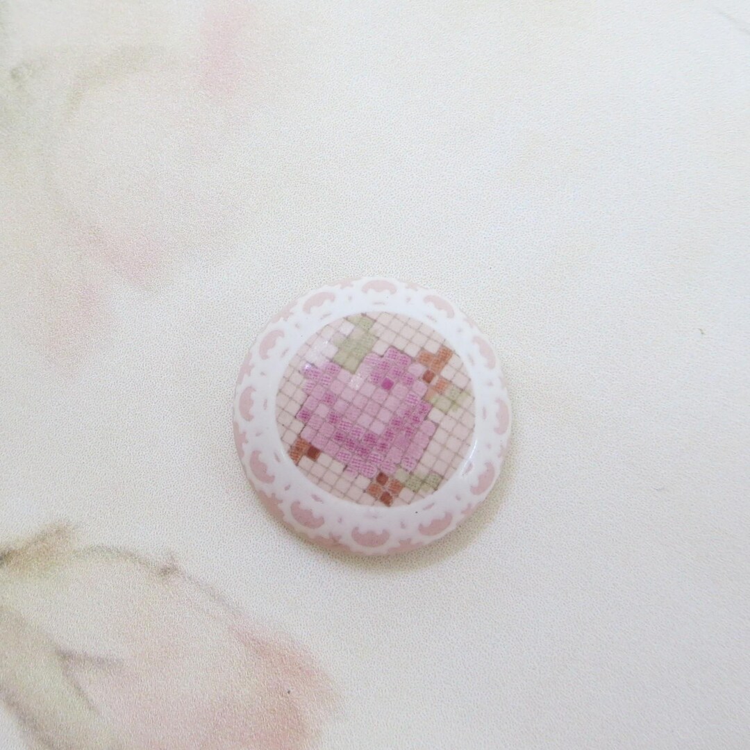 LAST ONE Vintage German Porcelain Cabochon, Vintage Pink Rose Petit ...