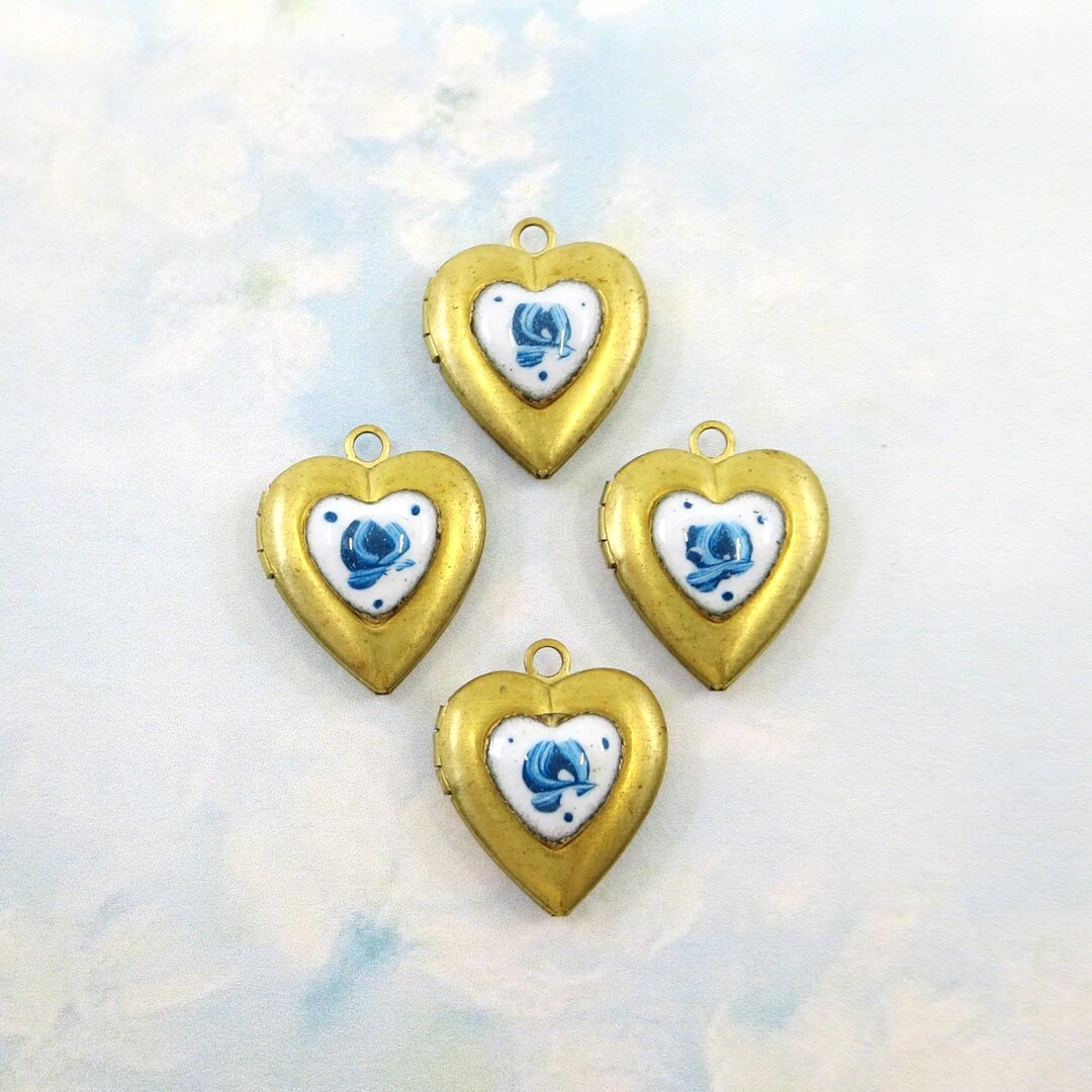 Vintage Enamel Heart Locket, Guilloche Heart, Small Brass Heart Locket ...