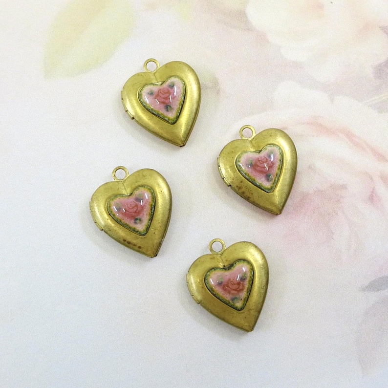 Vintage Enamel Heart Locket, Guilloche Heart, Small Brass Heart Locket ...
