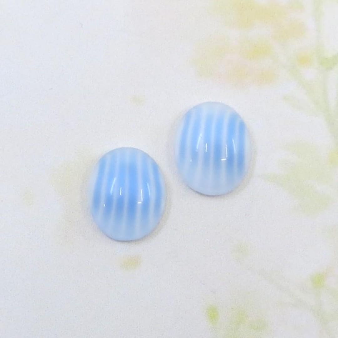 Vintage West German Moonstone Glass Cabochons, Blue White Stripe Cab ...