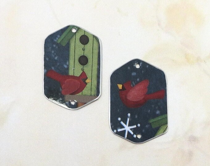 Vintage Recycled Tin Charms, Upcycled Tin, Red Cardinal Bird Charms, 2 ...