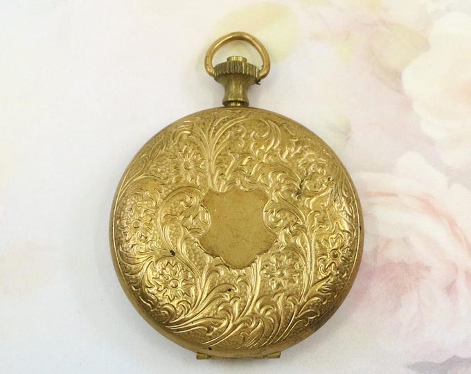 Vintage Brass Locket, Pocket Watch Style Locket, Flower Locket, 45mm, 1 ...
