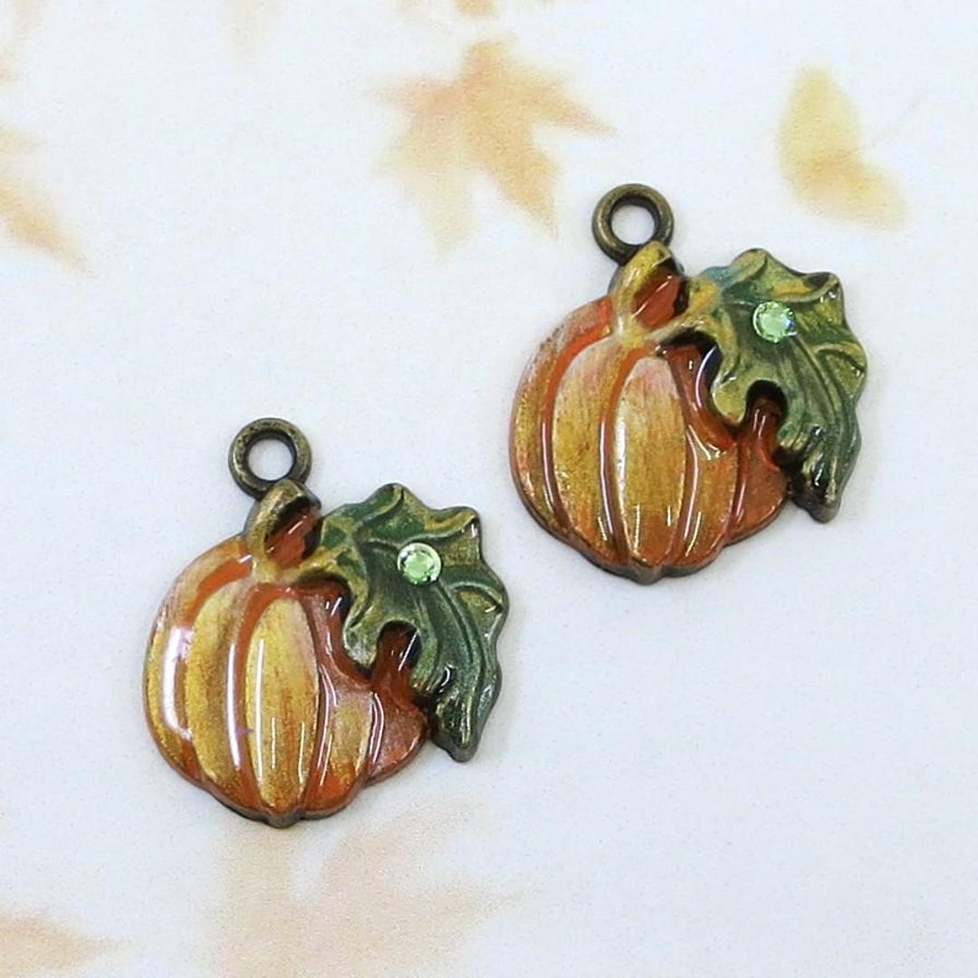 Pumpkin Charms Pendant, Hand Painted, Fall Autumn, Orange, 20mm, 2 ...