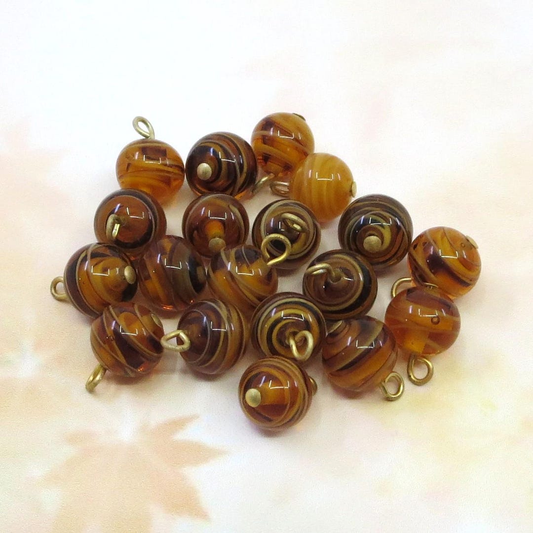 Vintage Haskell Glass Beads, Japanese Golden Honey Amber Swirl Glass ...