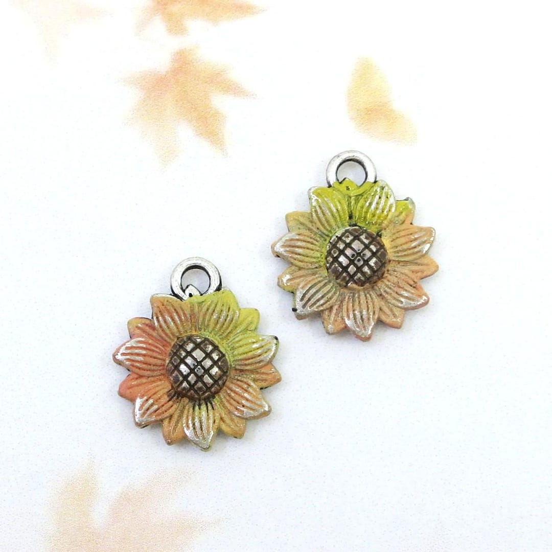 Sunflower Charms, Hand Painted Sunflower, Flower Charms, 18mm, 2 Pieces ...