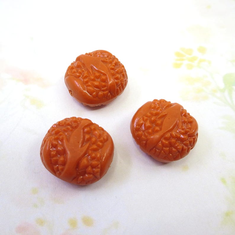 Vintage Japanese Celluloid Carved Beads, Orange, Focal Bead, 20mm, 1 ...