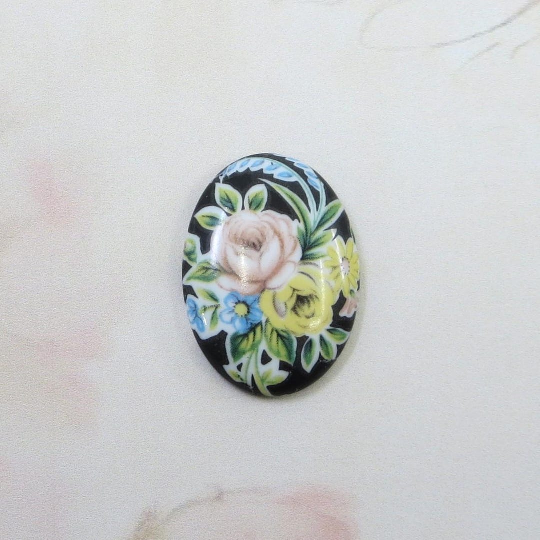 Vintage German Porcelain Cabochon, Vintage Flower Cabochon, 25x18mm, 1 ...