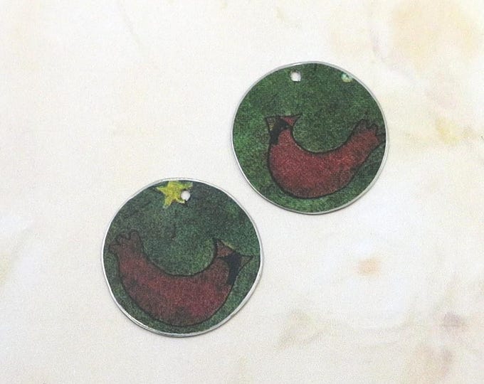 Vintage Recycled Tin Charms, Upcycled Tin, Red Cardinal Bird Charms, 2 ...