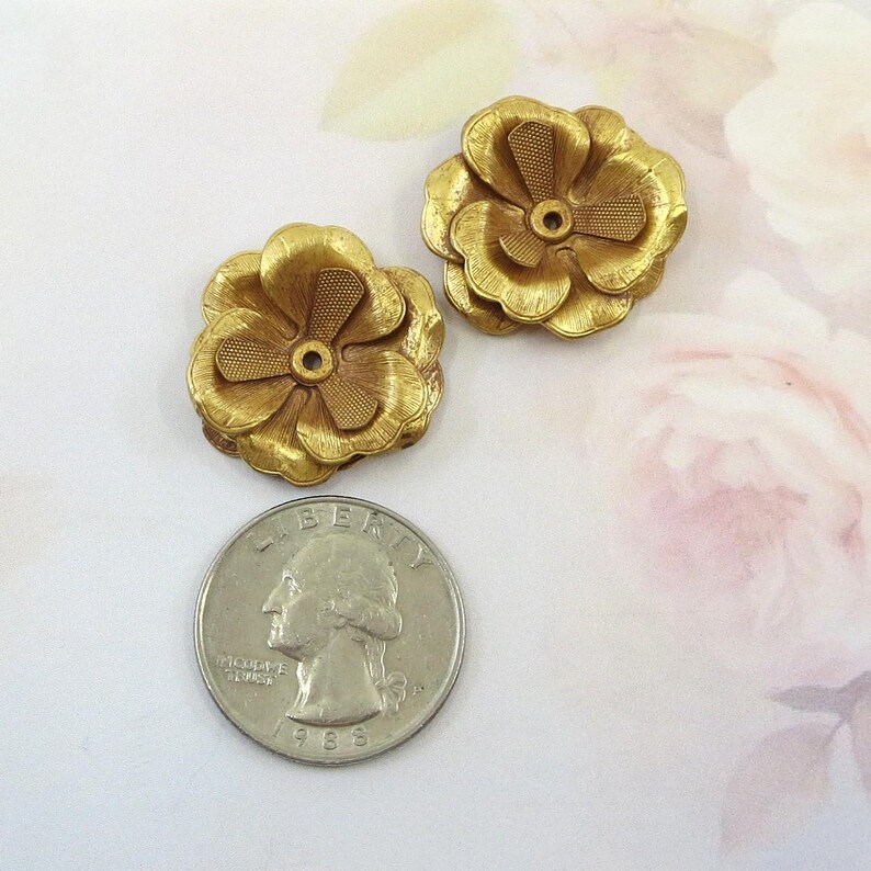 Old World Gold Plate Brass Tea Roses, 3 Layer Riveted Brass Roses, High ...
