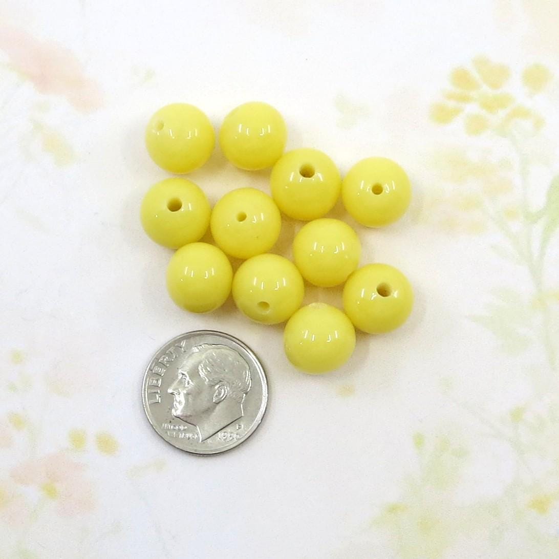 Vintage Handmade Japanese Yellow Glass Beads, 8.5mm - 9.5mm Round (12 ...