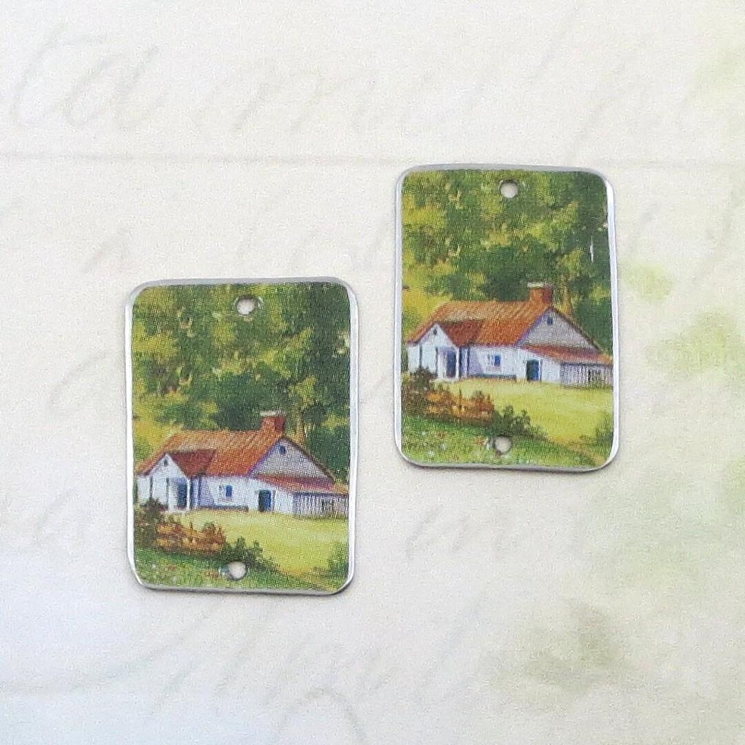Vintage Recycled Tin Charms, Upcycled Tin, House in the Woods, 2 Pieces ...