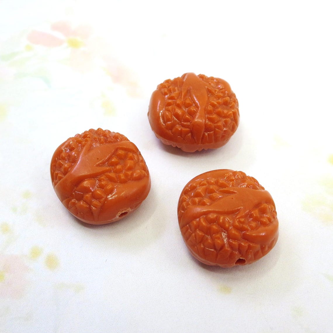 Vintage Japanese Celluloid Carved Beads, Orange, Focal Bead, 20mm, 1 ...