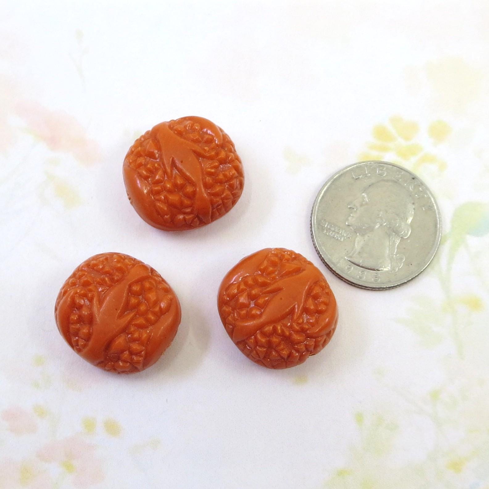 Vintage Japanese Celluloid Carved Beads, Orange, Focal Bead, 20mm, 1 ...