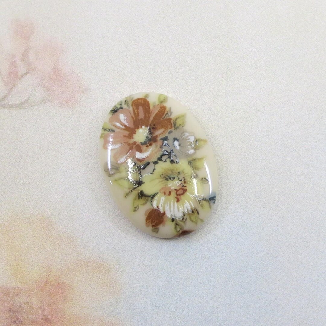 Vintage German Porcelain Cabochon, Vintage Flower Cabochon, 25x18mm, 1 ...