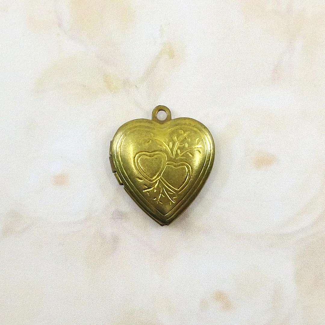 Vintage Brass Locket, Vintage Heart Locket, Double Heart Locket, Raw ...