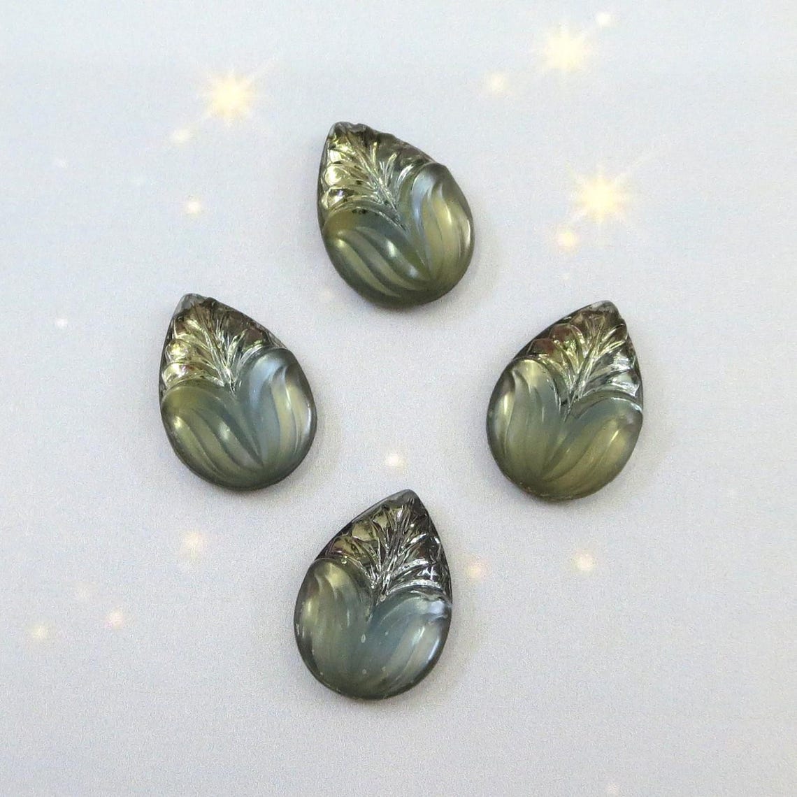 Vintage Glass Slate Blue Gray Givre Teardrops, 18x13mm Pear Shape, RARE ...