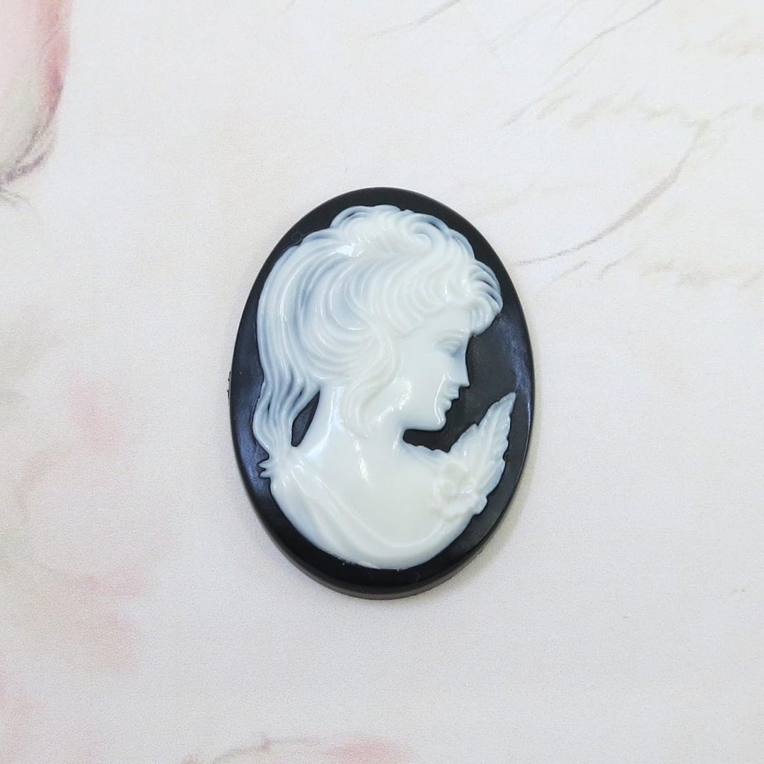 Vintage Black Ivory Cameo, Vintage Resin Cameo, Lady Cameo, 40x30mm, 1 ...