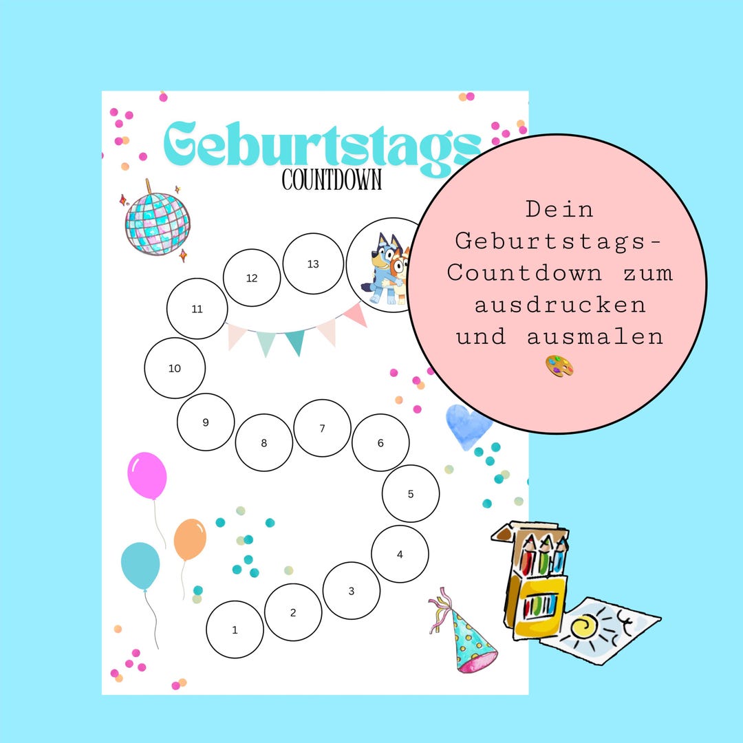 Birthday Countdown to Color in | Bluey Theme | Kids Coloring Fun - Etsy