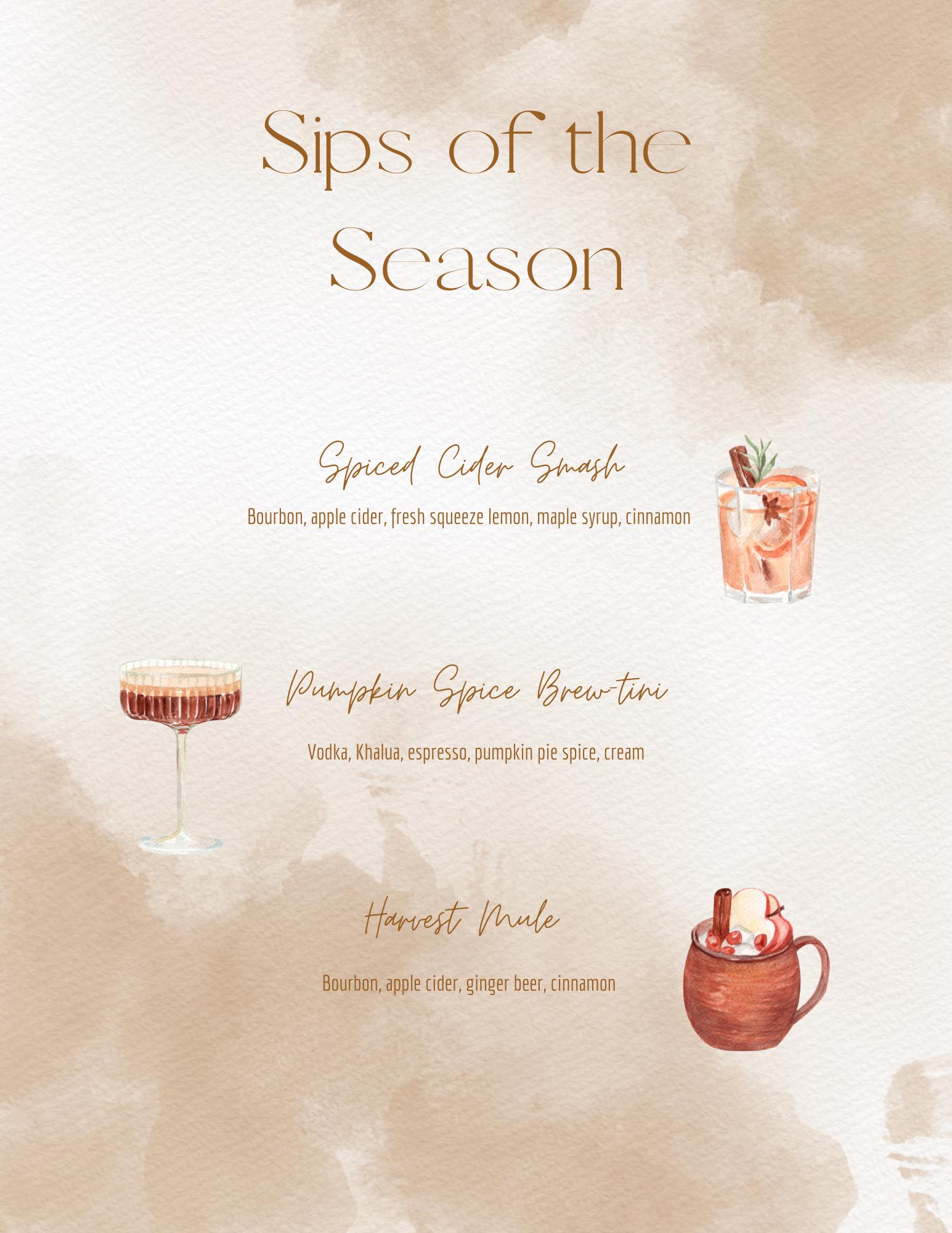 FALL COCKTAIL MENU Template | Autumn Drinks | Canva Template | Drink ...