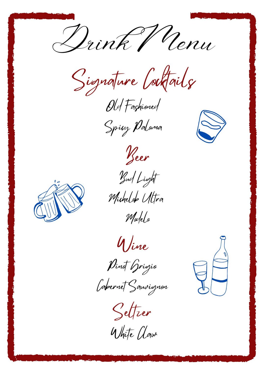 DRINK MENU Template Birthday Menu Template Canva Template Party Bar ...