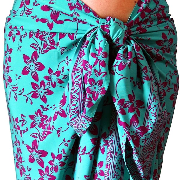 Maroon and Pink Batik Sarong Hawaiian Jungle Leaves Beach Wrap Skirt ...
