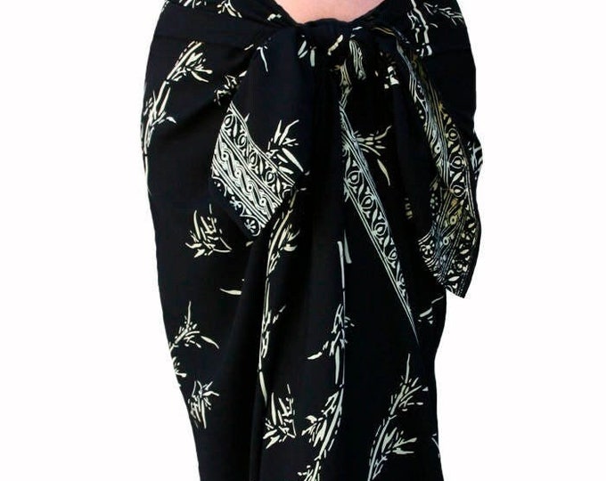 PLUS Size Sarong 90"! Black & Creamy White Bamboo Sarong - Batik Beach ...