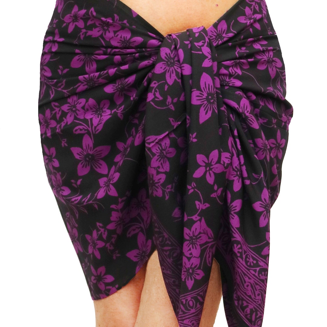 Short Sarong Wrap Skirt With Plumeria Flowers - Hawaiian Batik Lavalava ...