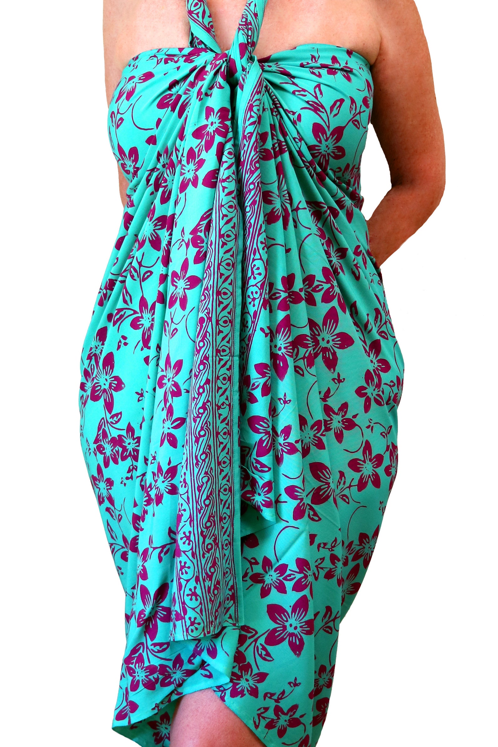 Plus Size Hawaiian Beach Sarong Wrap Skirt or Dress Plumeria Flower ...