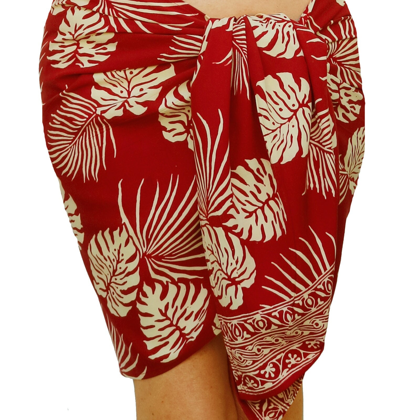 Short Hawaiian Sarong Wrap Skirt - Jungle Leaf Beach Sarong - Bikini ...