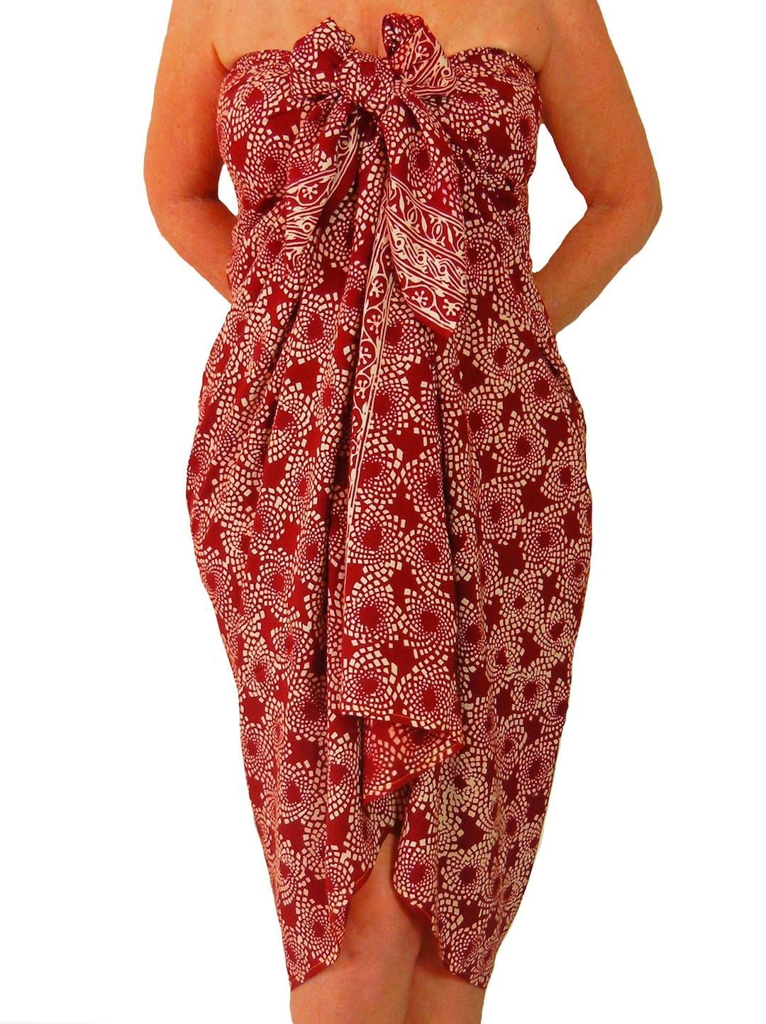 PLUS SIZE Beach Sarong Wrap Skirt or Dress - Crimson Red Batik Pareo ...