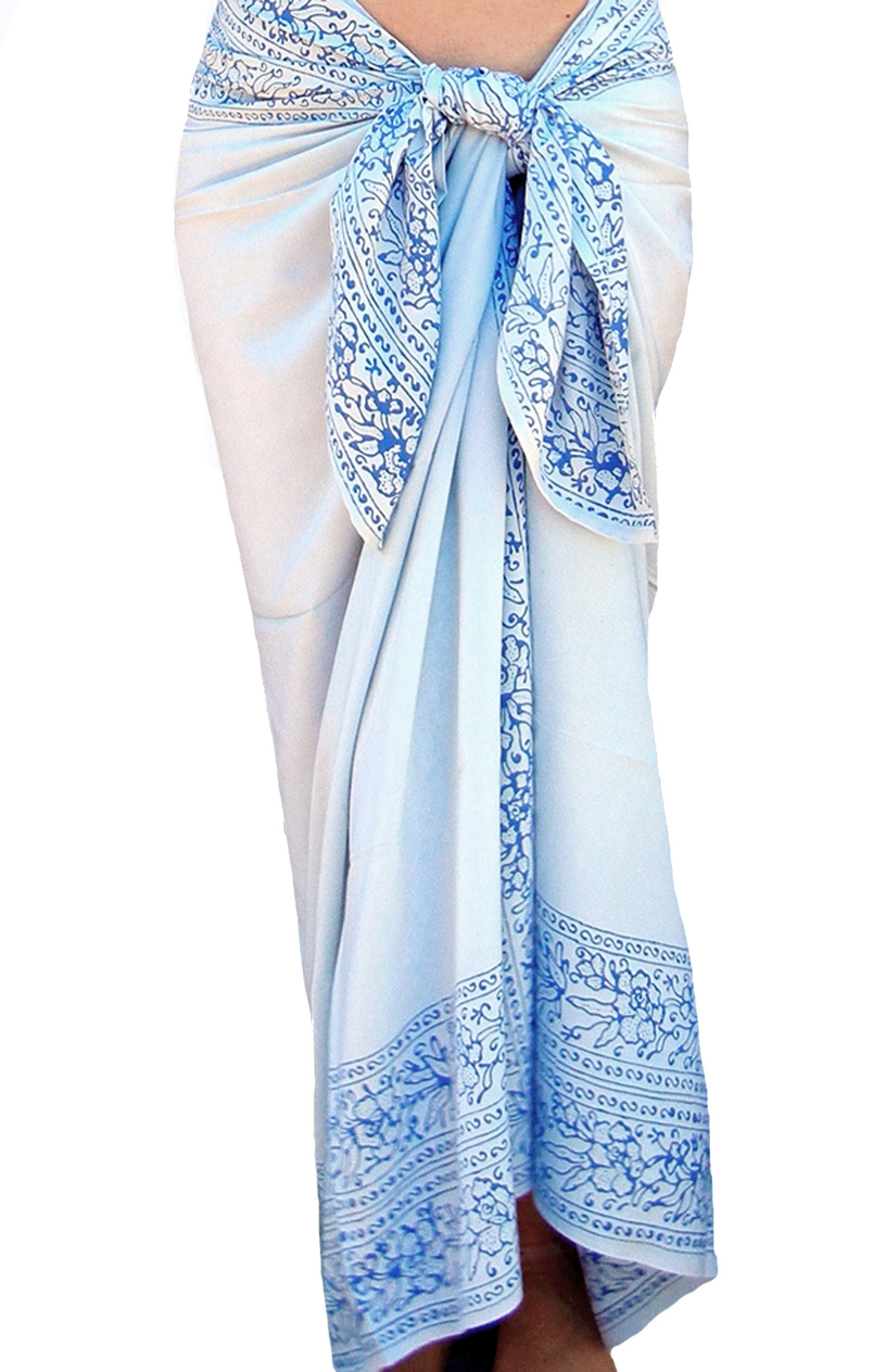 Beach Sarong Wrap Skirt White & Blue Hawaiian Pareo Batik Sarong - Etsy