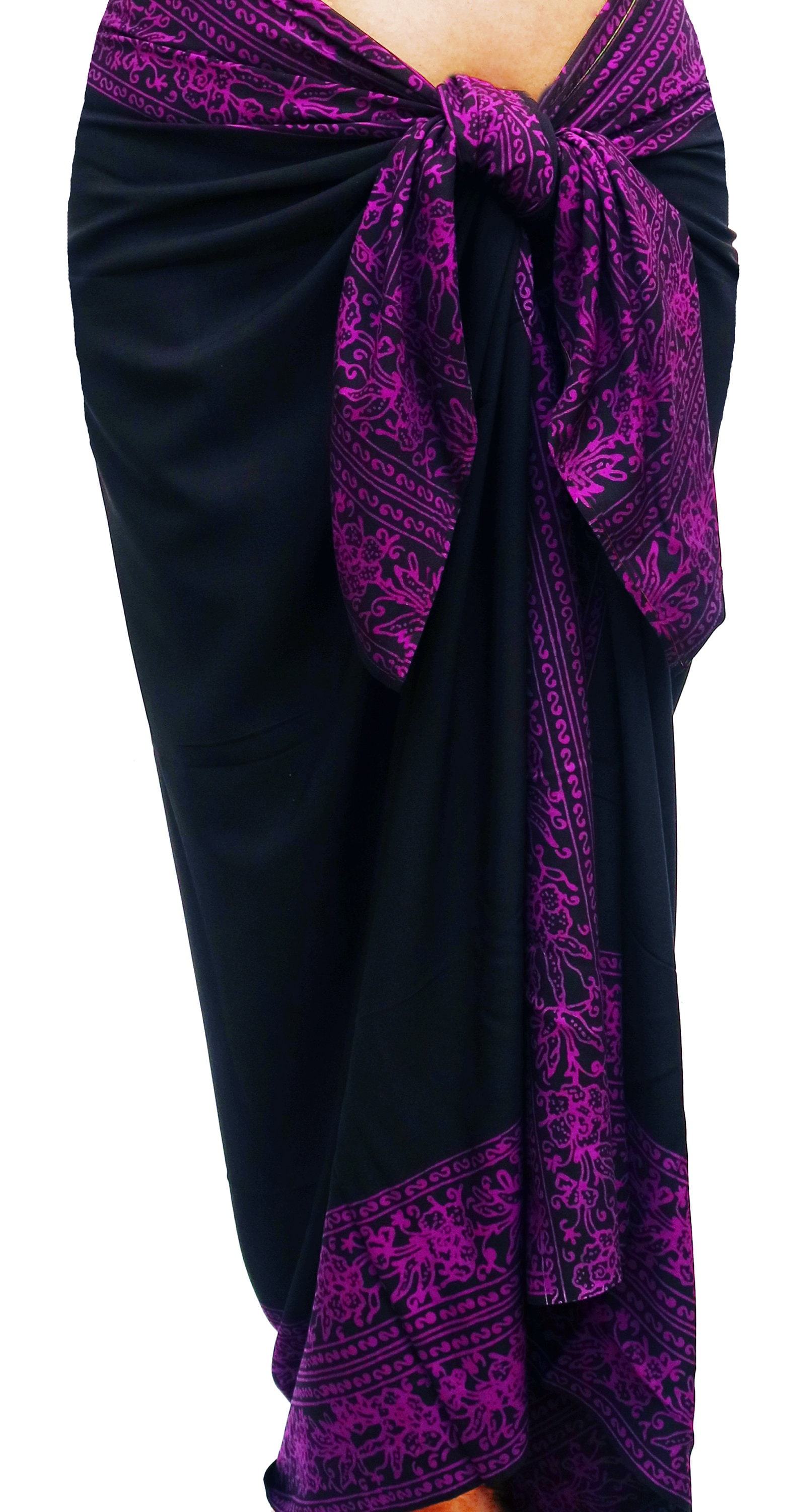 Plus Size Batik Sarong: Black & Purple Rayon Beach Wrap Skirt or Dress ...